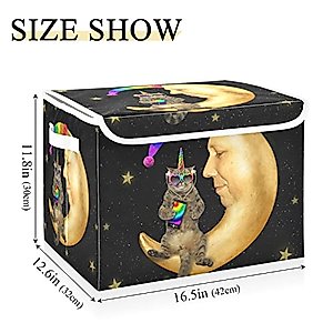 RunningBear Cat Unicorn! Large Storage Bins with Lid Collapsible Storage Bin Cube Basket Organizer Foldable Fabric Cube for Rooms Playroom Shelves