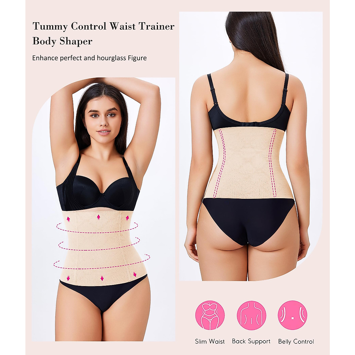 Nebility Womens' Waist Trainer Tummy Control Waist Cincher Slim Body Shaper (Beige Without Hook, S)