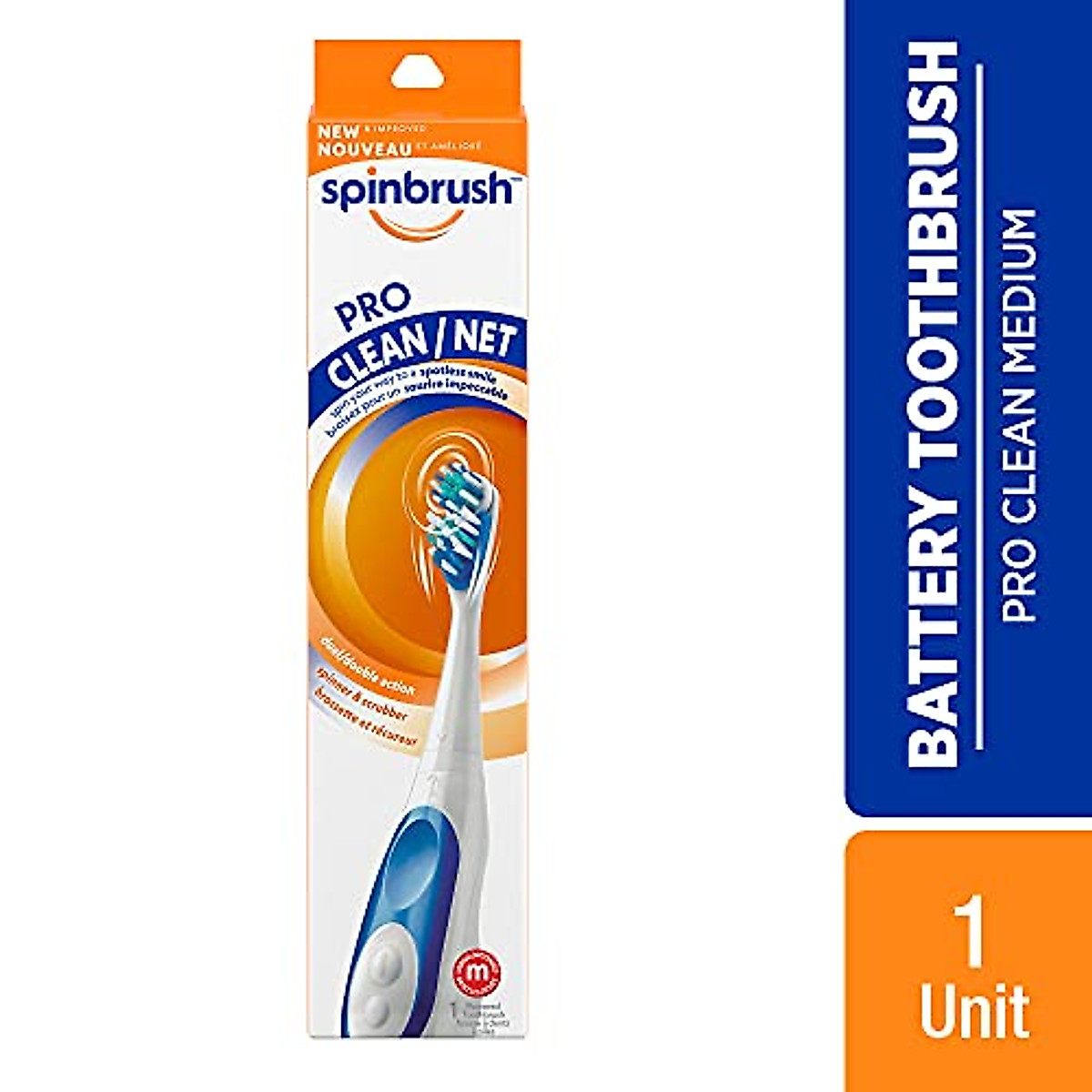 Spinbrush PRO CLEAN Battery Powered Toothbrush, Medium Bristles, 1 Count, Gold or Blue Color May Vary