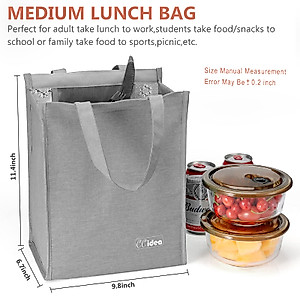 CCidea Lunch Bag for Women Men,Simple Insulated Lunch Box,Reusable Lunch Boxes for Office Work Travel(Grey with Velcro)
