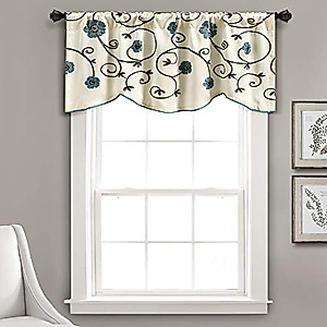 Lush Decor Royal Garden Floral Window Kitchen Curtain Valance, 18” x 42”, Blue