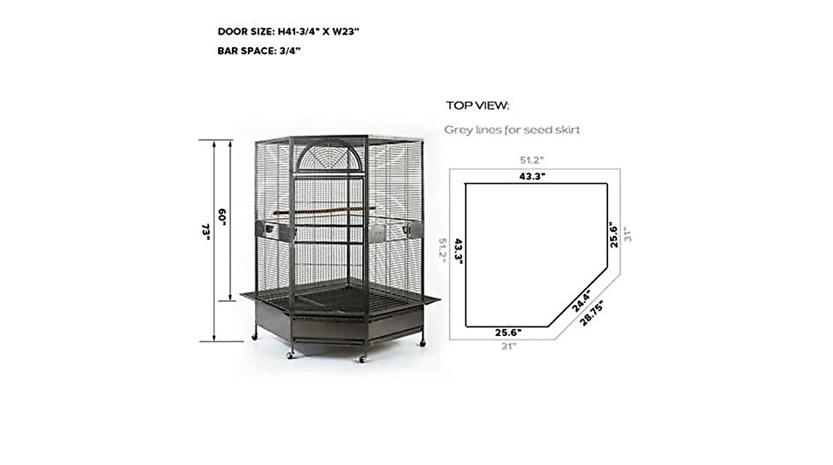 Flyline Jumbo Corner Bird Cage - Spacious & Easy to Clean