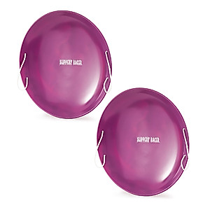 Slippery Racer ProDisc 26 Inch Heavy Duty Aluminum Iron Alloy Metal Kids Winter Saucer Snow Sled with Dual Riveted Rope Handles, Purple (2 Pack)