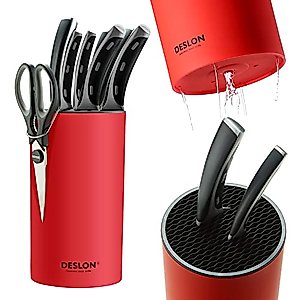 DESLON Knife Blocks, Knife Holder without Knives, Empty Knife Block, Universal Knives Blocks, Red Block Only Design with Scissors-Slot, Holds 12 to 15 Knives,Detachable for Easy Cleaning