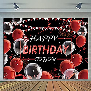 CGXINS Red and Black Happy Birthday Photography Backdrop Balloon Confetti Happy Birthday Banner for Men Woman Birthday Party Decorations 5x3ft Anniversary Party Photo Background