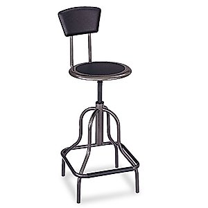 Safco 6664 Diesel Series Industrial Stool W/Back High Base Pewter Leather Seat/Back Pad