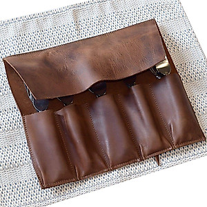 Hide & Drink, Leather Cutlery Roll / For PicNic / Restaurants / Cafés / Home & Office / Traveling / Camping, Handmade - Bourbon Brown