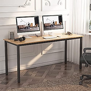 DlandHome 63 inches X-Large Computer Desk, Composite Wood Board, Decent and Steady Home Office Desk/Workstation/Table, BS1-160TB Teak and Black Legs, 1 Pack
