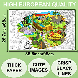 ALEX Art - Zoo Animals Giant Coloring Poster, 38.5x26.7 inches, Art Craft Kit for Kids Ages 4-12