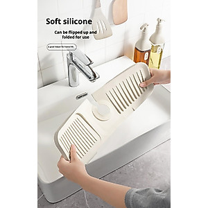 Silicone Draining Mat for Sink Kitchen Sink Splash Guard Longer Silicone Faucet Drainer Pad, Sink Protectors for Kitchen Sink Mat, Sponge Holder for Kitchen Sink Accessories