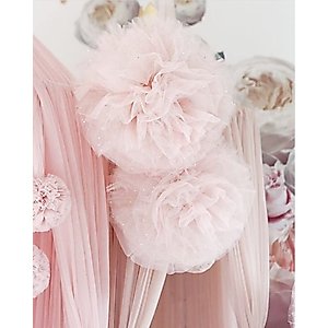 ADESIGNSTORE Baby Girl Pink Princess Canopy with tulle pom poms set of two Fluffy bedroom decoration Baby House play room nook decor