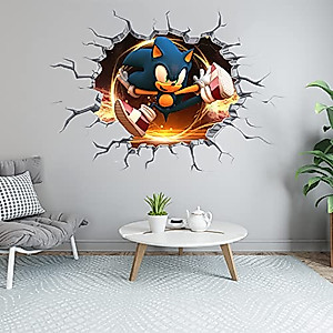 Sonic Wall Decals Realistic 3D Cartoon Wall Stickers Vinyl Poster Mural for Kids Palyroom Nursery Living Room Bedroom Self-Adhesive Wall Decoration Gift Supplies (15.7 X 23.6 in)