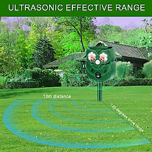 Solar Powered Rodent Ultrasonic Animal Repellent, Waterproof Motion Detection with Sentor&LED Flash Light, Outdoor Pest Deterrent for Dog, Skunk, Fox, Squirrels, Raccoon, Coyote, Rabbit