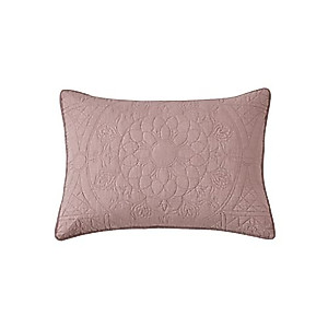 Chezmoi Collection Octavia 3-Piece Floral Medallion Embroidered Bedspread Coverlet Set - All Season Bed Cover Pre-Washed Cotton Quilt Set, Queen Size, Woodrose