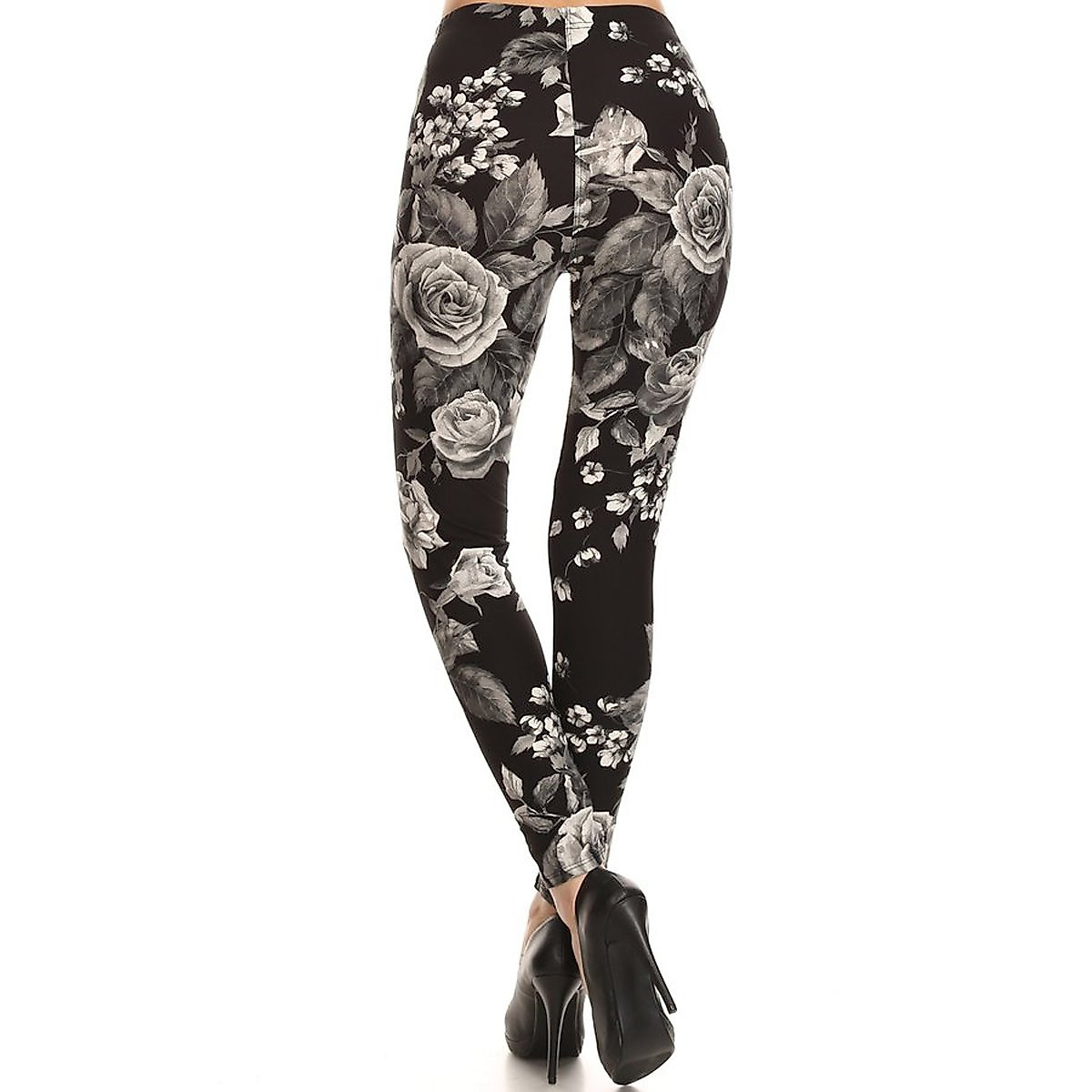 Leggings Depot High Waisted Floral & Space Print Leggings for Women-Full Length-R603, Charcoal Rose, Plus Size