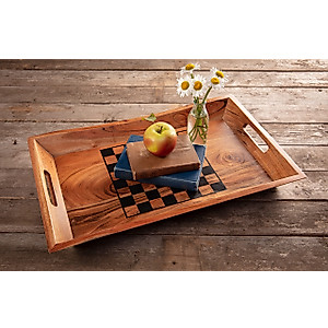 Wonder-ful Gifts Serving Tray with Chessboard - Chess and Checkers Pieces Included