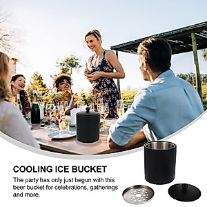 DOITOOL Stainless Steel Ice Bucket Double Wall Insulated Ice Bucket Beer Bottle Drink Cooler Party Beverage Chiller Bin Baskets for Cocktail Bar Black
