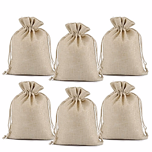 Lucky Monet 25/50/100PCS Burlap Gift Bags Wedding Hessian Jute Bags Linen Jewelry Pouches with Drawstring for Birthday, Party, Wedding Favors, Present, Art and DIY Craft (50Pcs, Cream, 7” x 9”)