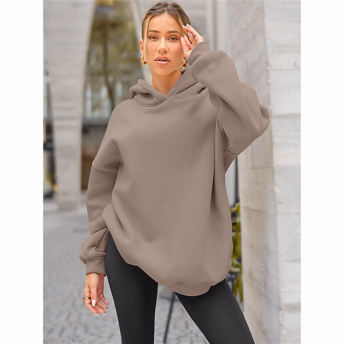 EFAN Fall Outfits 2024 Hoodies for Women Oversized Sweatshirts Fashion Clothes Solid Basic Soft Loose Winter Tops Sweaters CoffeeGrey M