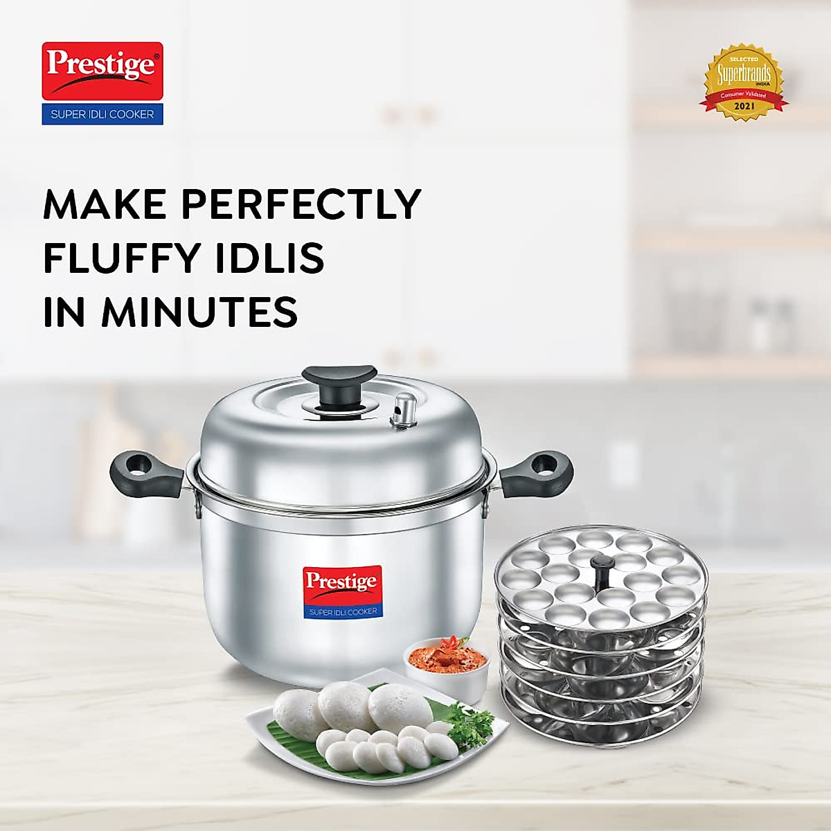 TTK Prestige PRID6 Cooker, 5Plates + 1 Mini Idli Plate, SILVER