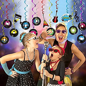 60 Pieces 50s Party Rock and Roll Music Party Decorations Hanging Swirls Music Record Cutouts Hanging Banner Double Sides Ceiling Decor with Streamer Garden Decor for Music Birthday Party Supplies