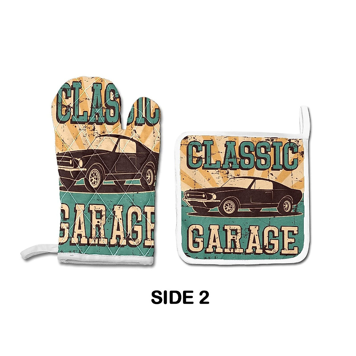 FCZ Oven Mitts and Pot Holders Kitchen Gloves Non Slip Oven Mitts and Hot Pads BBQ Gloves Oven Mitts and Hot Pads for Kitchen Cooking Baking Grilling Vintage Classic Race Car Green