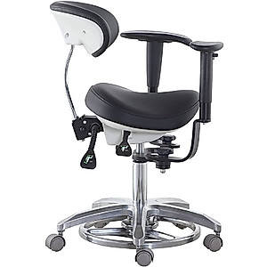 MrHugoo Medical Dynamic Chair Stool Microscope Chair,Ergonomic Saddle Stool,Foot Control,Swiveling Armrest Chair, PU Fabric Leather