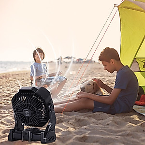 Camping Fan with LED Lantern, Portable Fan Rechargeable Battery Powered Fan for Outdoor Camping Fans, 270°Head Rotation Beach Fan, Quiet Table Fan Battery Operated USB Fan for Tent Picnic Black X26
