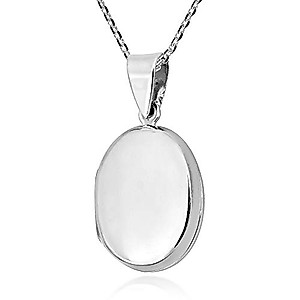 AeraVida Minimalist Engrave Keepsake Memory Holder Sterling Silver Polished Oval Locket Necklace, 16 inch