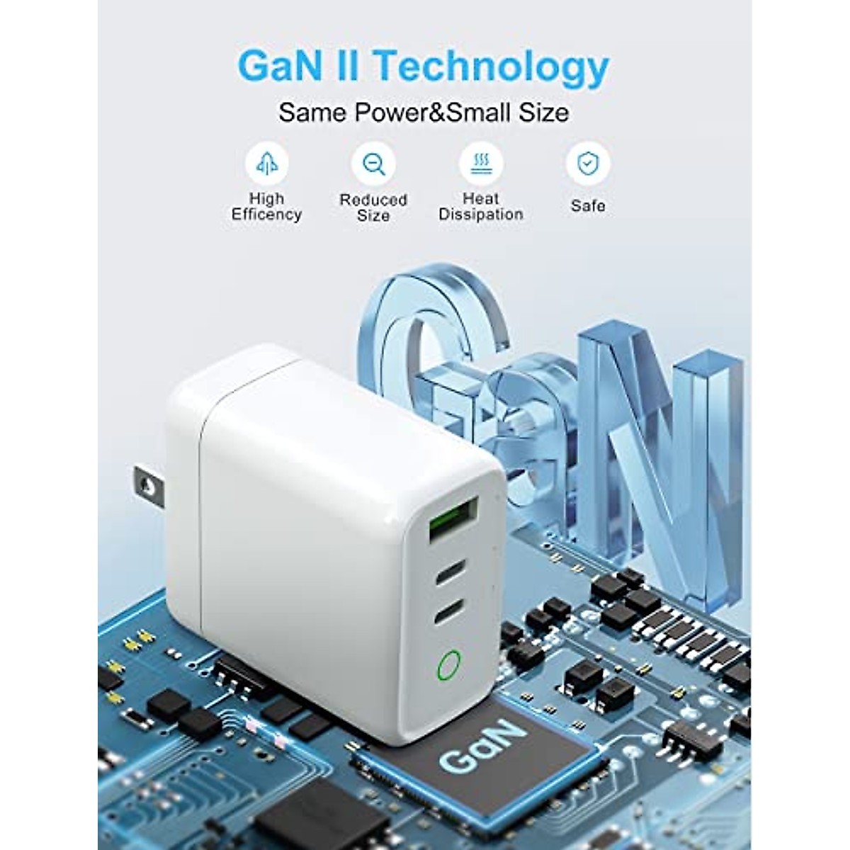 USB C Wall Charger, 65W 3-Port GaN Charger, PPS PD3.0 Fast Charging Block Foldable, Hurple 65W USB C Charger for MacBook Air Pro, iPhone 13, Galaxy S22, Note 20, iPad Pro, Airpods, Watch and More