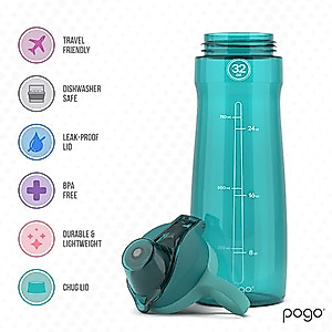 Pogo BPA-Free Plastic Water Bottle with Chug Lid, 32 Oz, Quetzal Teal