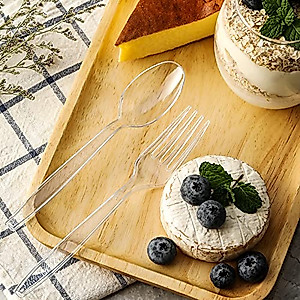 [200 Count] Heavy Duty Plastic Forks and Spoons Set - Disposable Spoons and Forks, 100 Plastic Forks and 100 Plastic Spoons for Party - Clear