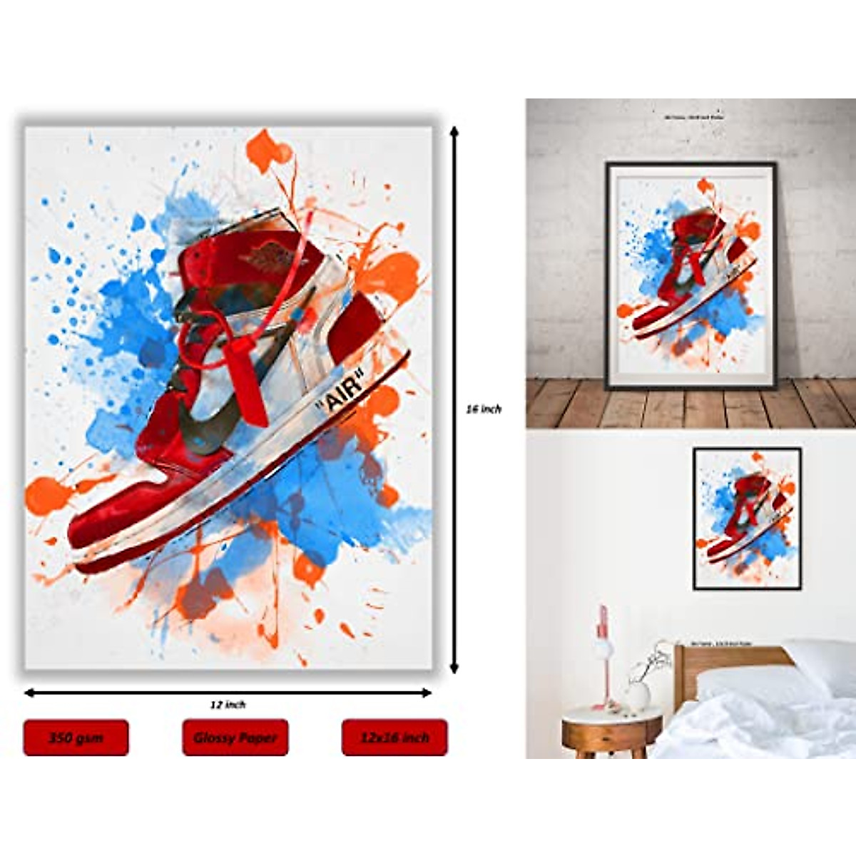 Hypebeast Red Sneaker Poster – (12x16 Inch) Unframed – AJ Wall art, Hypebeast Room Decor, Michael Jordan Poster, Sneaker Air Gym Shoes Shoebox Collection Aesthetic Cool Poster for Teen Boys Guys Men Room Dorm Bedroom Wall Decor by LIYA Design Prints