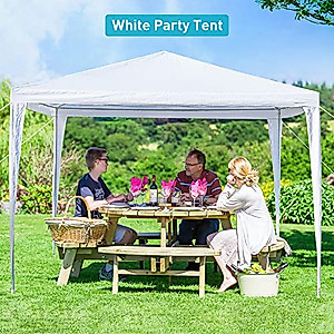 10'x10' Party Tent, Outdoor Tents for Parties, Wedding, Birthday and Flea Market, White Canopy Tent with Ground Nails and Ropes, Small Event Tent for Backyard, Patio