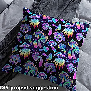 Mushroom Upholstery Fabric,Kawaii Trippy Botanical Fabric by The Yard Psychedelic Plant Indoor Outdoor Fabric for Kids Girls Teens Women Cartoon Cute Mushroom Fabric, DIY,Black 1 Yard