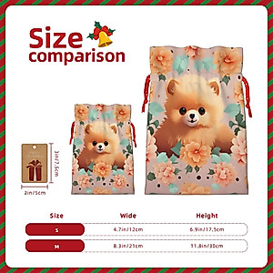 BTCOWZRV Pomeranians Cartoon Flowers Christmas Gift Bag with Drawstring Christmas Wrapping Bags Xmas Gift Bags Sack Bags Xmas Package Storage Bag Wrapping Sacks Pouches Xmas Party Holiday Gift Bags