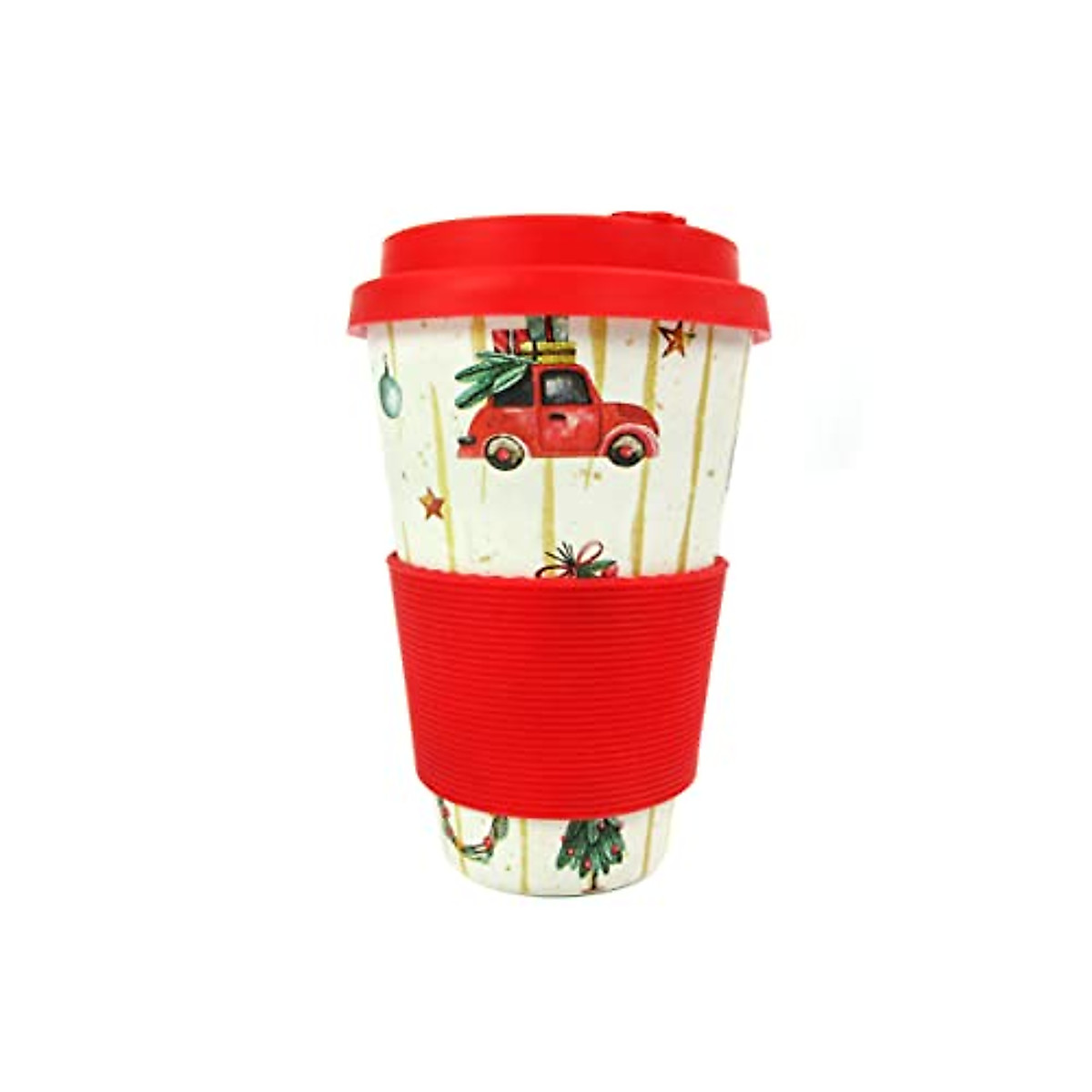 TINYMILLS Christmas Tree Red Vintage Truck Holiday 14oz Travel Mug - Eco-Friendly Reusable Plant Fiber Travel Mug Birthday Gift Stocking Stuffer Teacher Coach Gift