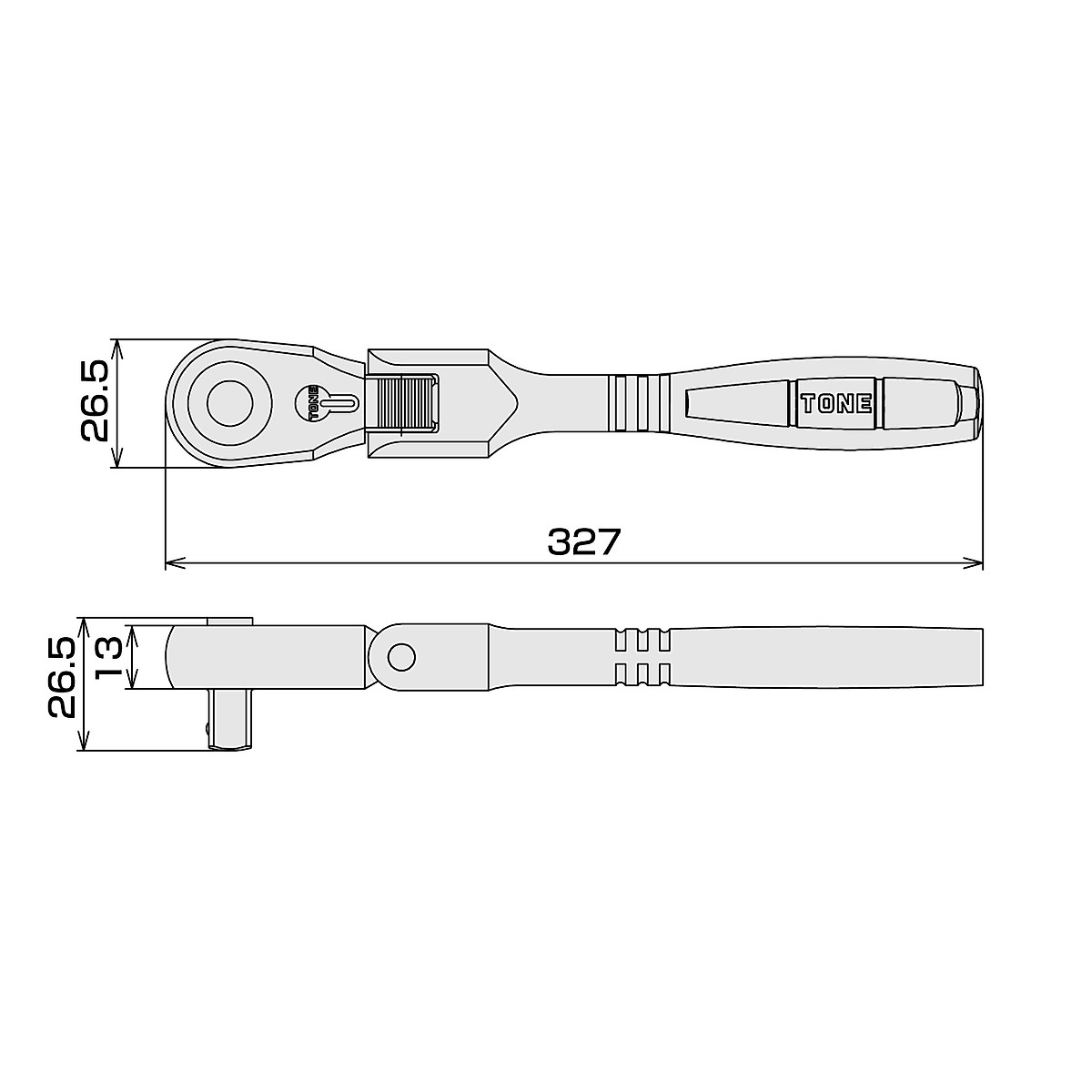 TONE Long Ratchet Handle Flex Head (Socket Hold Type) RH3FHL 3/8" Inch Drive