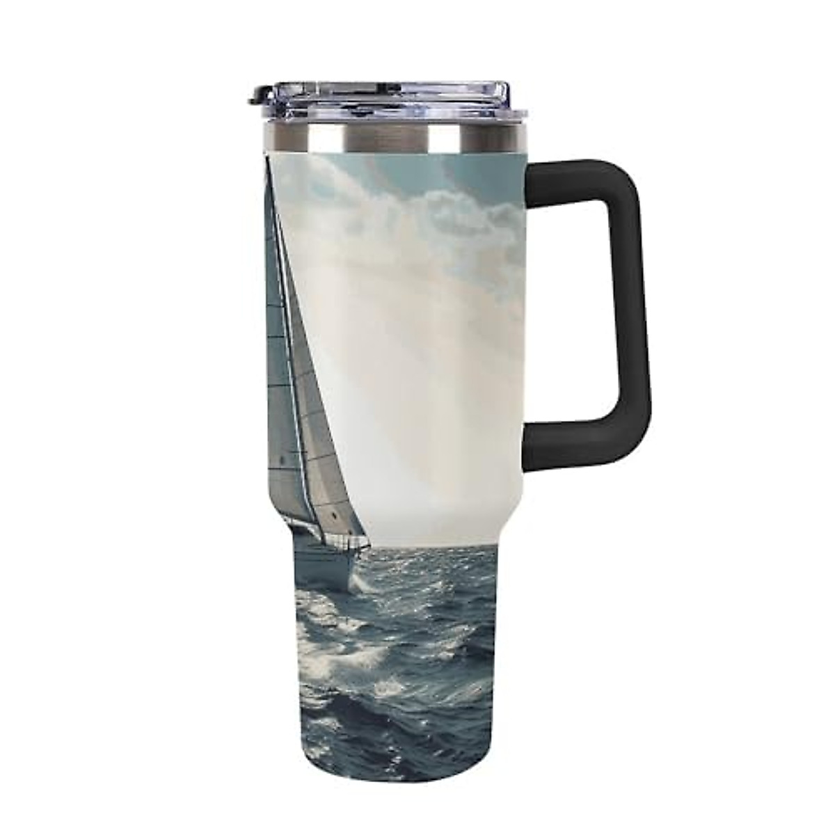 HJUQNGF 40 Oz Personalized Tumbler with Handle And Straw Ocean Sailing Stainless Steel Insulated Tumblers Reusable Car Thermal Cup Travel Coffee Mug for Women Men