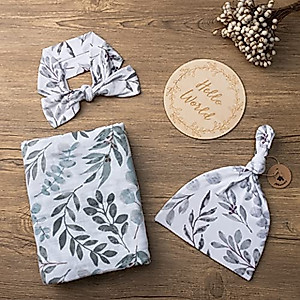 Miaoberry 100% Organic Eucalyptus Muslin Swaddle Set with Hat and Bow