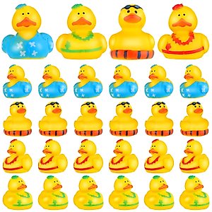 Tanlade 24 Pcs Assorted Rubber Ducks Bulk 2.2'' Summer Beach Rubber Duckies Hawaiian Rubber Ducks Swimming Pool Float Bath Ducks for Water Activity Baby Shower Thanksgiving Wedding Party Decorations