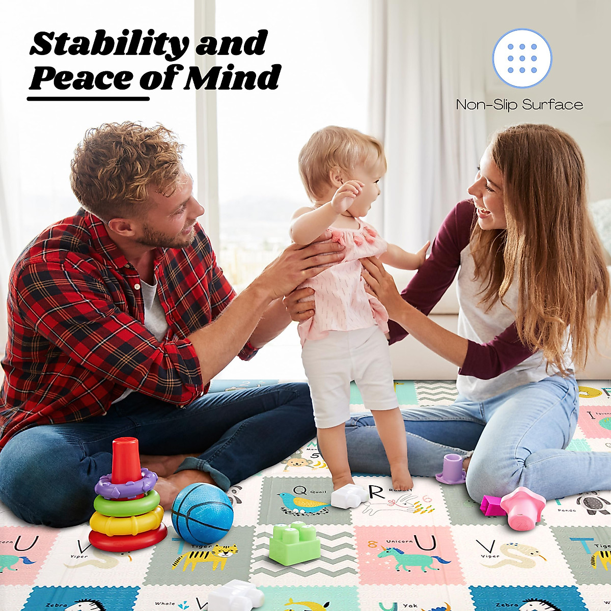 HENA Baby Play Mat - Foldable Playmats for Babies and Toddlers, Infants - Non-BPA, Odorless, Non-Slip, Waterproof XPE Foam Flooring with Storage Bag - Portable Floor Play Mat for Kids - 59x79 inches