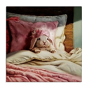Stupell Industries Bunny Rabbit Resting in Bed Off-White Pink Canvas Wall Art, 17x17