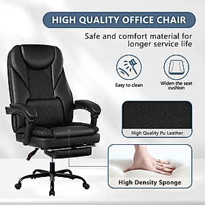 Guessky Executive Office Chair, Big and Tall Office Chair with Foot Rest Reclining Leather Chair, High Back Ergonomic Home Office Desk Chair(Black)