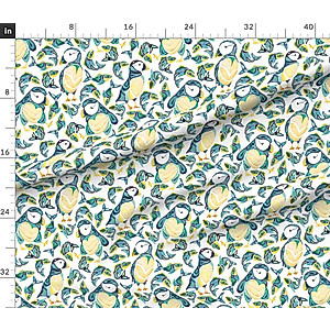 Spoonflower Fabric - Puffin Party Geometric Fish Boy Wildlife Puffins Art Tattoo Printed on Petal Signature Cotton Fabric Fat Quarter - Sewing Quilting Apparel Crafts Decor