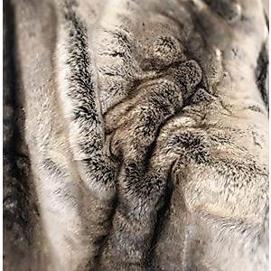 Eikei Luxury Faux Fur Throw Blanket Super Soft Oversized Thick Warm Afghan Reversible to Plush Velvet in Tan Grey Wolf, Cream Mink or Blush Chinchilla, Machine Washable (Ombre Beige, 60Wx70L)