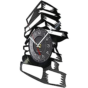Wall Clock Books Stack Studio Vinyl Record Wall Clock for Library Reading Room Books Shadow Art Office Retro Album Decor Gift