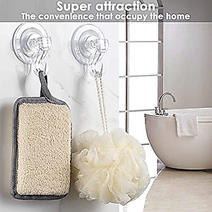 Theshai 4 Pack Suction Cup Heavy-Duty Hook, Large Clear Reusable Wreath Vacuum Hook, for Glass Windows Windshield Tile Kitchen Bathroom Mirror Shower Wall Terrarium to Hang Bags Coats Umbrellas