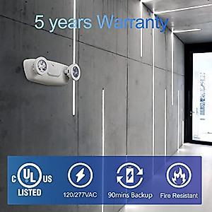 TANLUX LED Emergency Lights with Battery Backup, Two Head Adjustable Commercial Emergency Lights, UL Listed, AC 120/277V, Hardwired Emergency Lights for Business - 1 Pack(White)