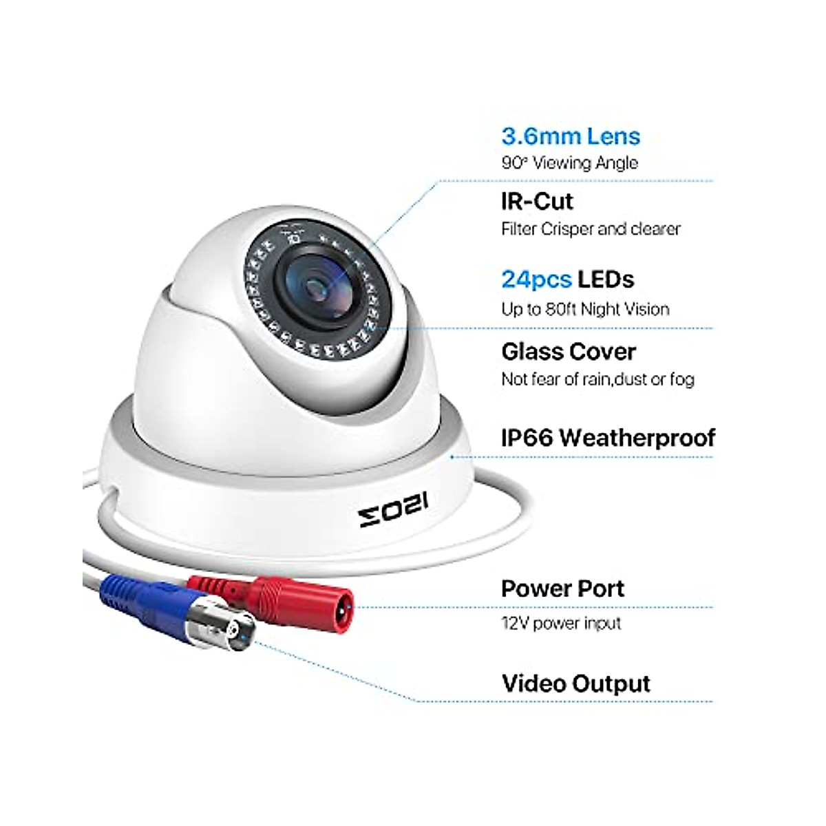 ZOSI 4 Pack 2.0MP HD 1080P Security Cameras Kit TVI/CVI/AHD Indoor Outdoor 80ft Day Night Vision CCTV Dome Home Cameras For 720P/1080N/1080P/5MP/4K HD-TVI AHD CVI Analog DVR Systems(White)